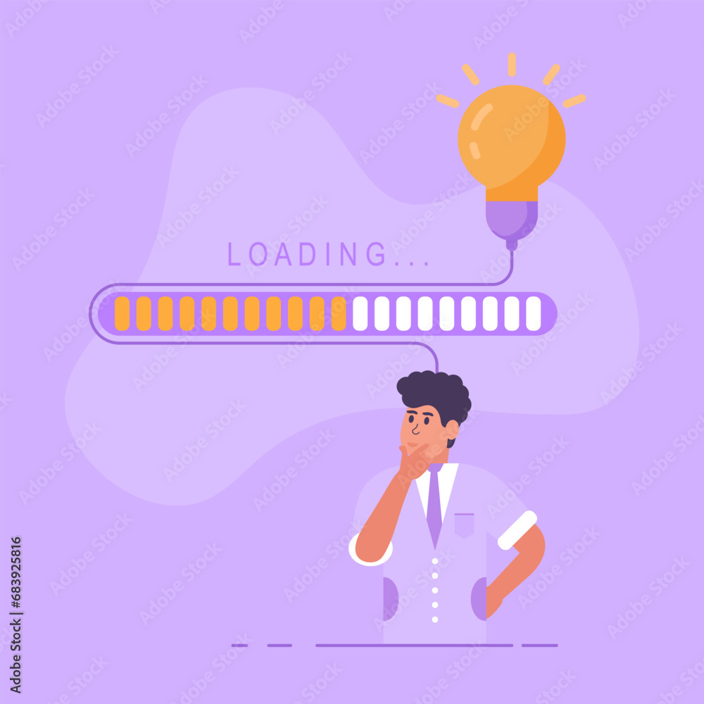 Idea loading. Businessman in the process of creating a new idea ...