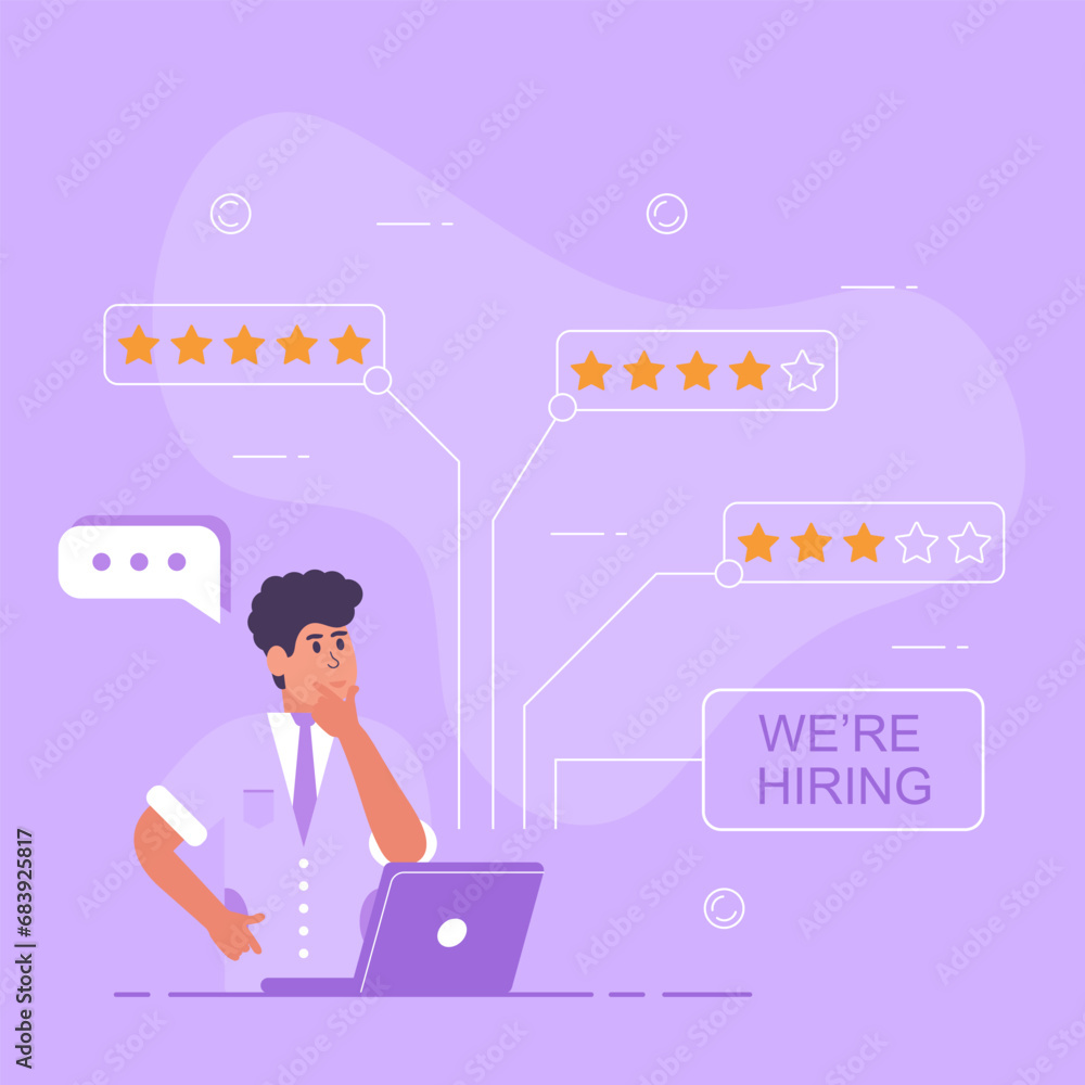 Hiring illustrations. Hr manager searching new employee, reading CV and ...