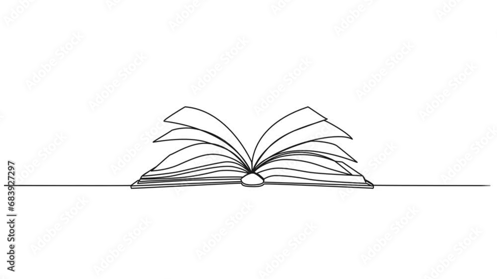 animated continuous single line drawing of an open book, line art ...