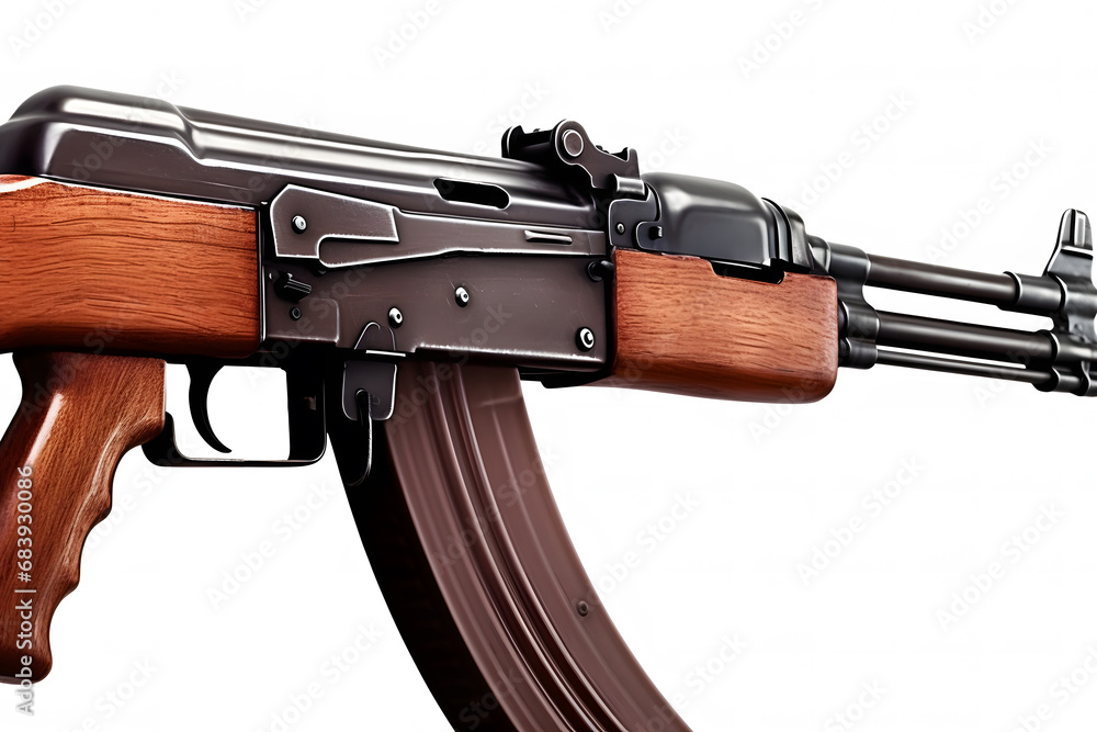 Rare first model AK - 47 assault rifle isolated on white. Neural ...