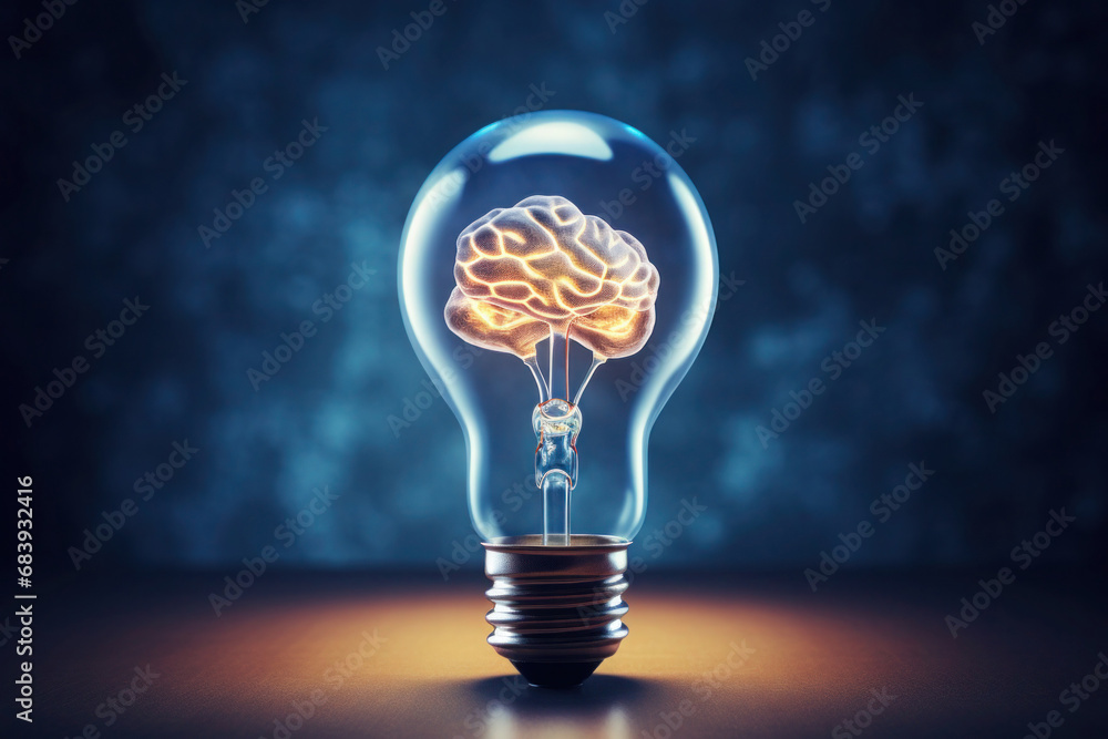 Human brain inside electric light bulb. Idea and inspiration concept ...