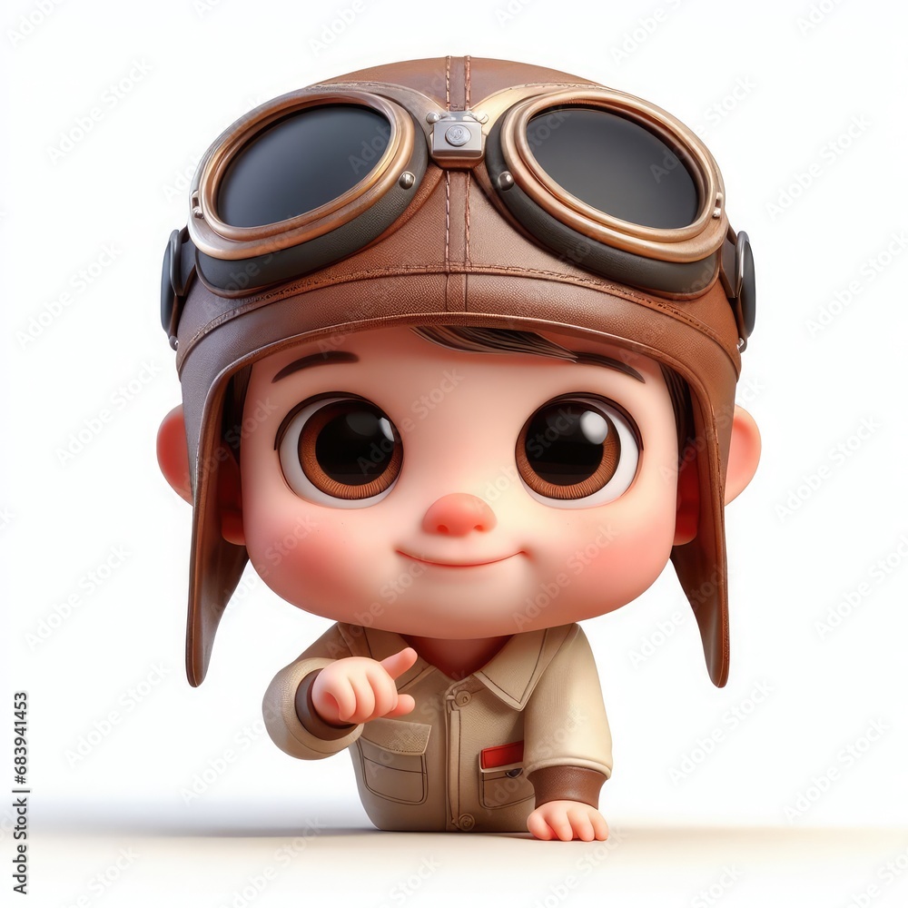child pilot 3d cartoon character isolated on white background Stock ...