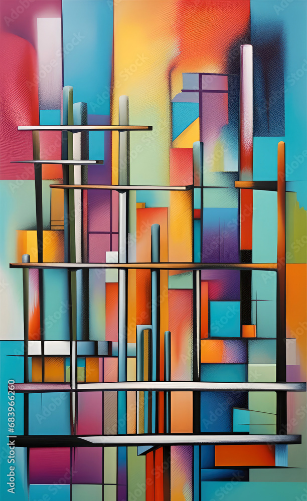 Colorful uplifting abstract art poster in structural building blocks ...