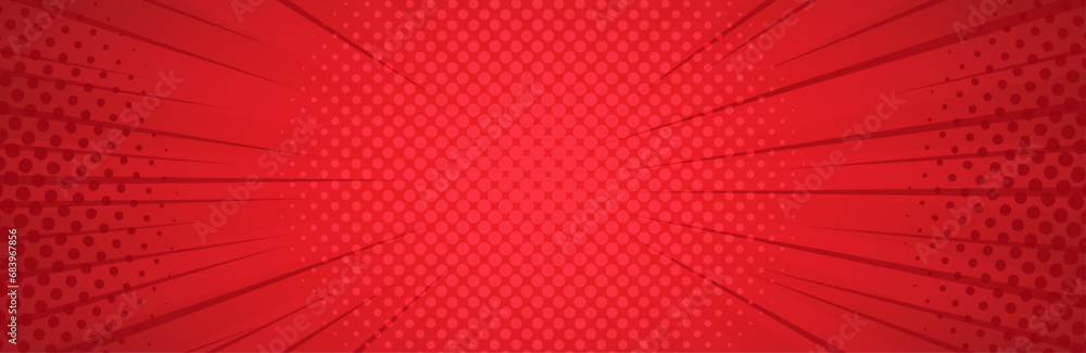 Flat red comic style design background.Template with rays, Pop art ...