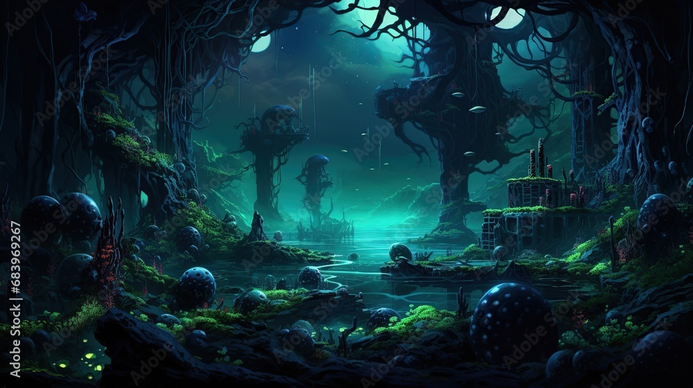 Exploration of an otherworldly aquatic landscape, showcasing mysterious ...
