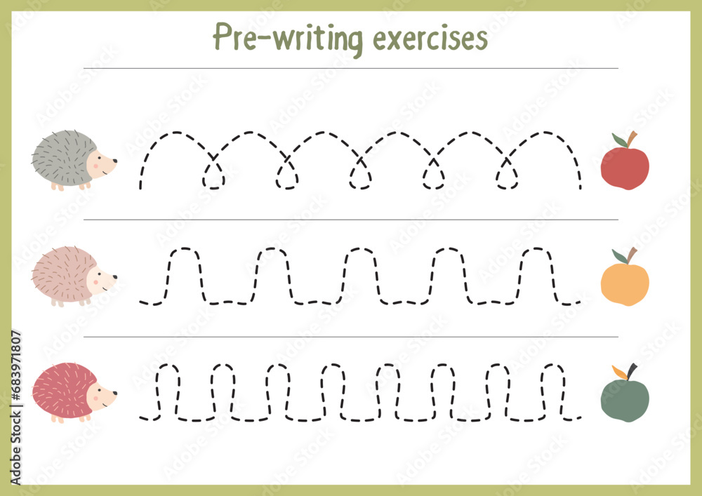 Basic writing exercises. Trace line worksheets for children. Preschool ...