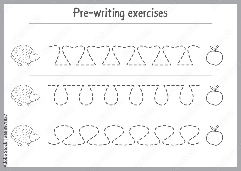 Basic writing exercises. Trace line worksheets for children. Preschool ...