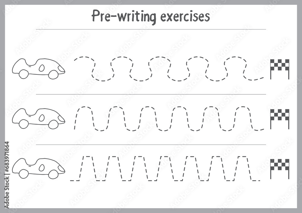 Basic writing exercises. Trace line worksheets for children. Preschool ...