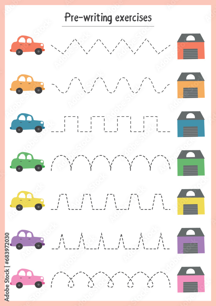 Basic writing exercises. Trace line worksheets for children. Preschool ...