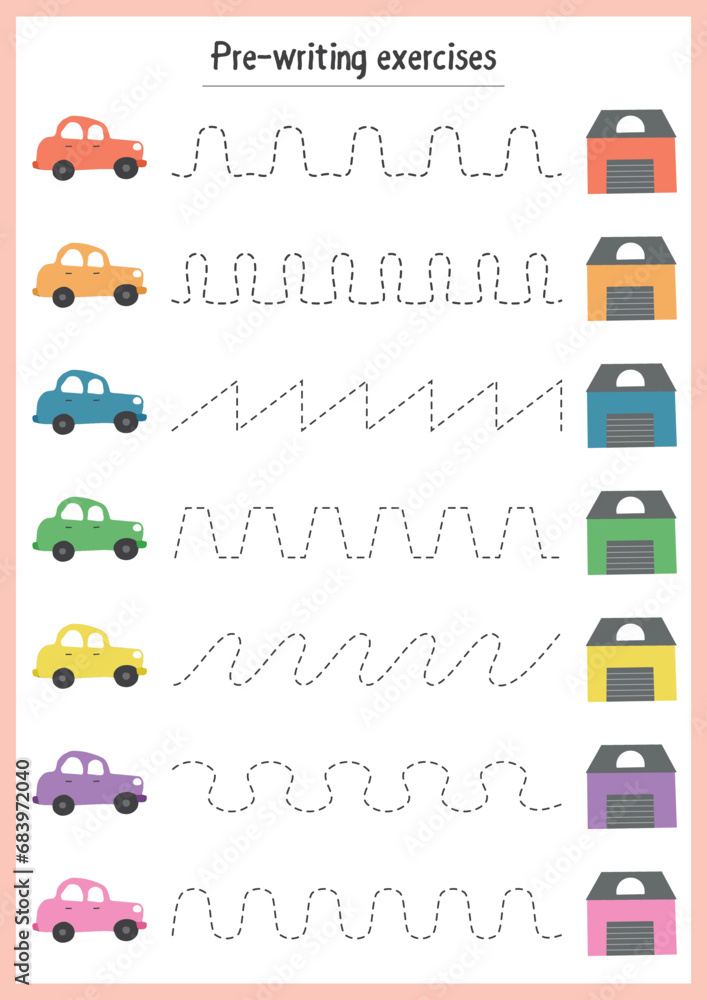 Basic writing exercises. Trace line worksheets for children. Preschool ...