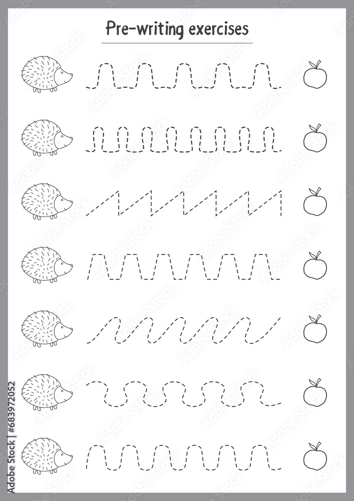Basic writing exercises. Trace line worksheets for children. Preschool ...