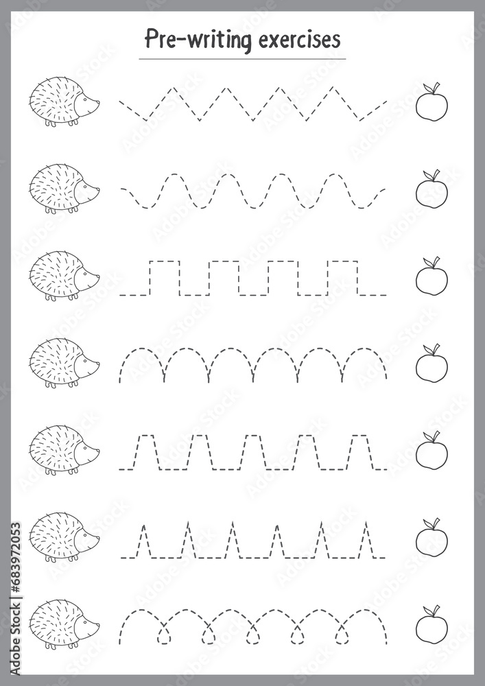 Basic writing exercises. Trace line worksheets for children. Preschool ...