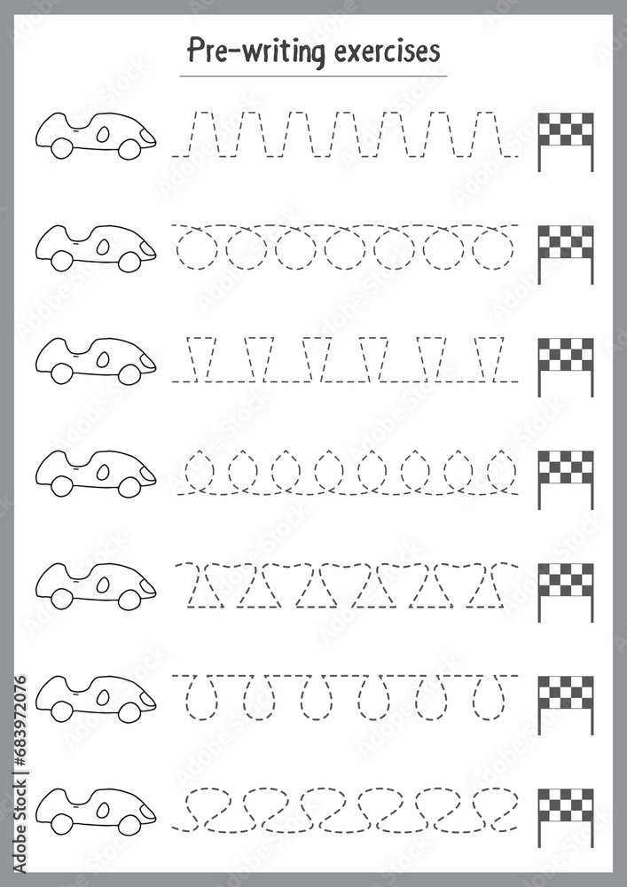 Basic writing exercises. Trace line worksheets for children. Preschool ...