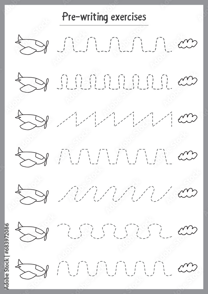 Basic writing exercises. Trace line worksheets for children. Preschool ...