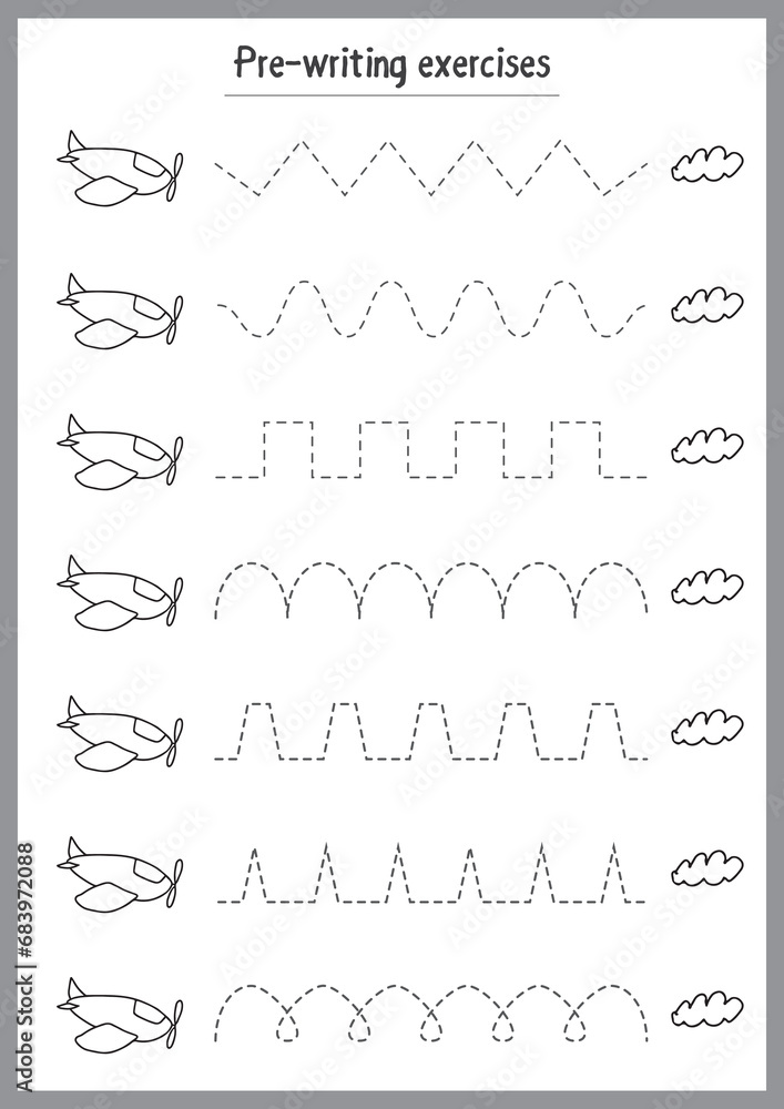 Basic writing exercises. Trace line worksheets for children. Preschool ...