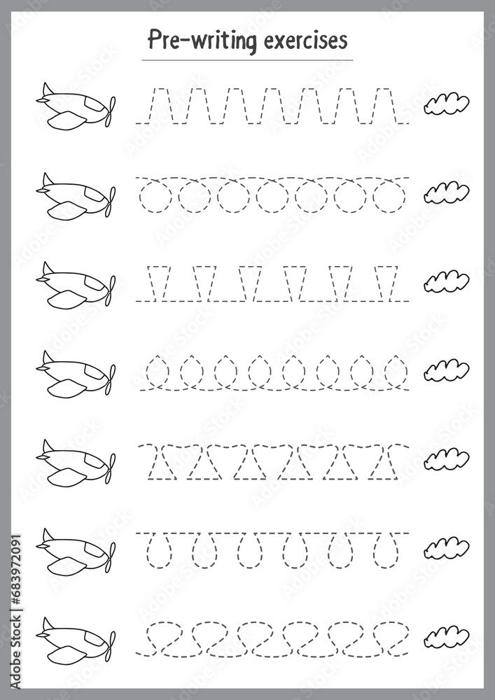 Basic writing exercises. Trace line worksheets for children. Preschool ...
