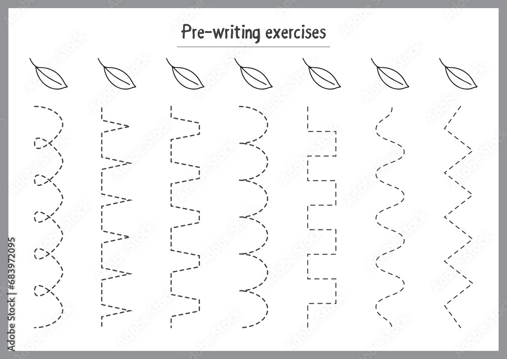 Basic writing exercises. Trace line worksheets for children. Preschool ...