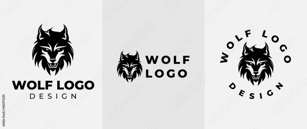 Vintage Wild Wolf Logo Vector Illustration. wild head wolf fierce face ...