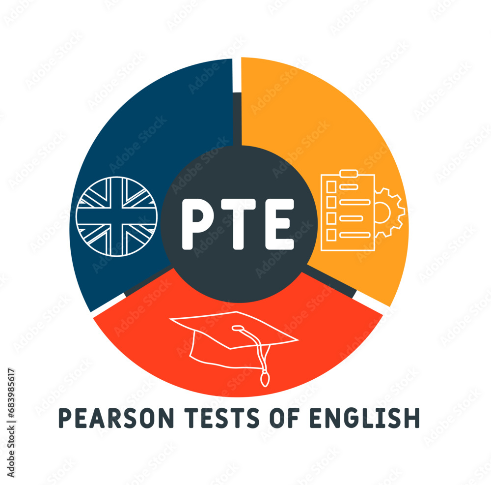 PTE - pearson tests of English acronym. business concept background ...