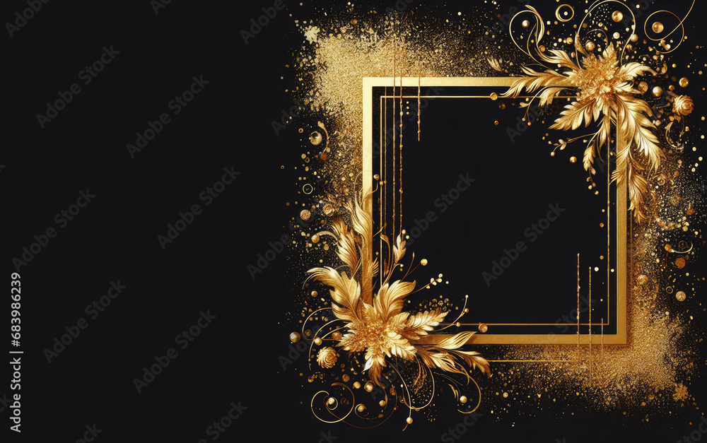 Glitter gold foil frame, gold stroke background, and gold splatter ...