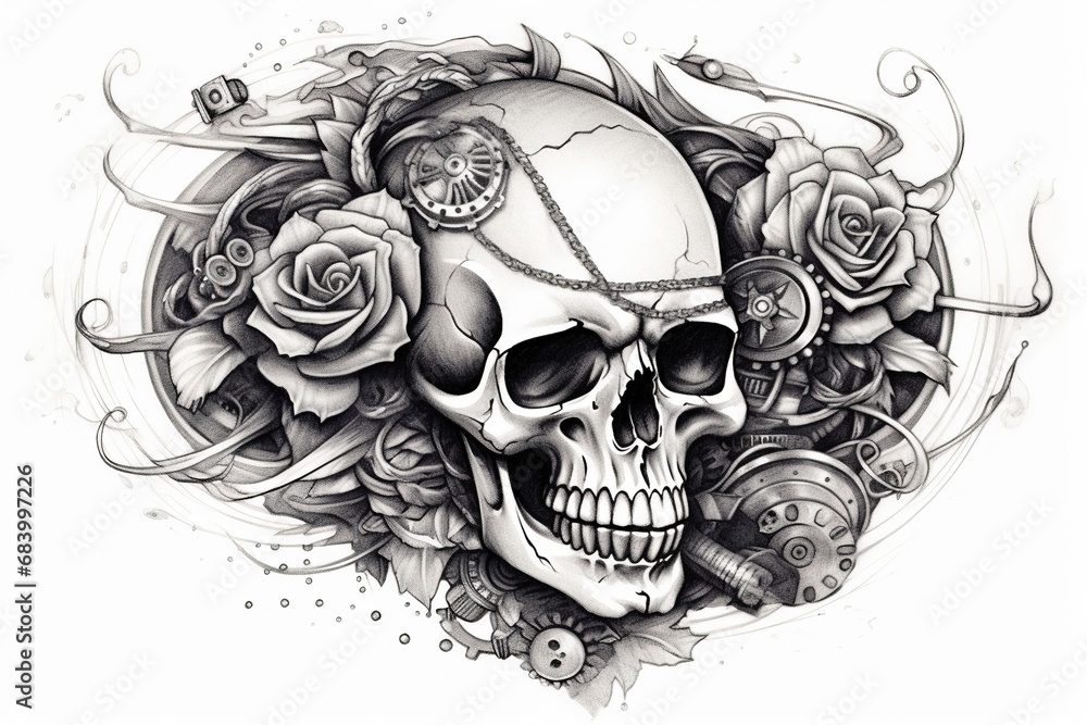 Tattoo, patterns applied to the body. Sketches of drawings, in a ...