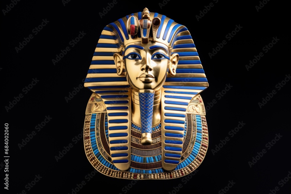 Egyptian Pharaoh funerary mask isolated on black background. Golden ...