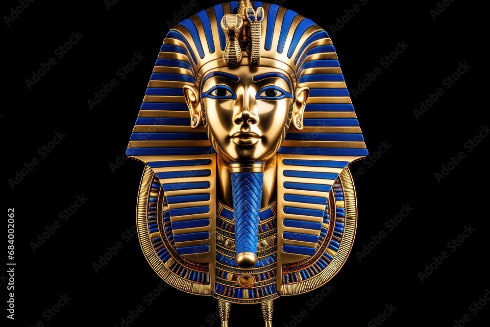 Egyptian Pharaoh funerary mask isolated on black background. Golden ...