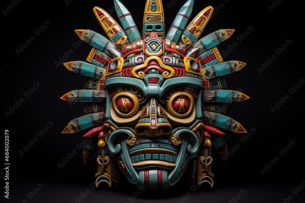 Aztec traditional ceremonial mask on dark background. Warrior mask ...