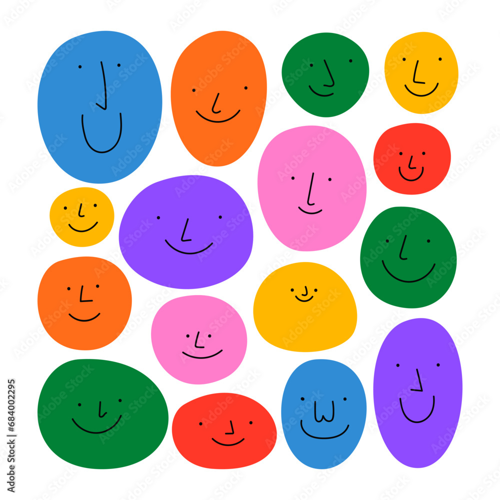 Colorful cartoon character face circle avatar illustration set. Funny ...