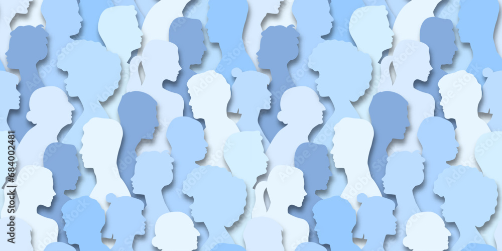 Paper cut people crowd seamless pattern. Diverse 3D papercut community ...