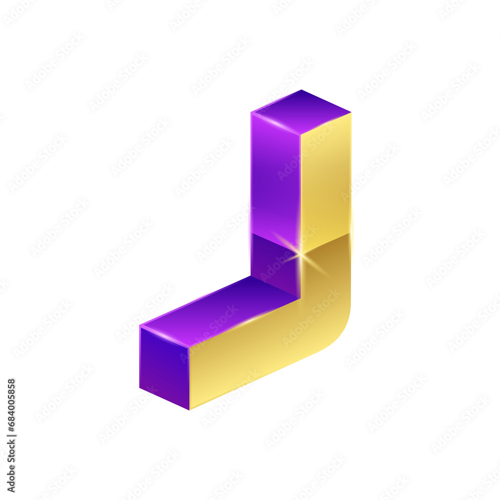 3D Letter J Gold Color Transparent Background. Alphabet Initial Letter ...
