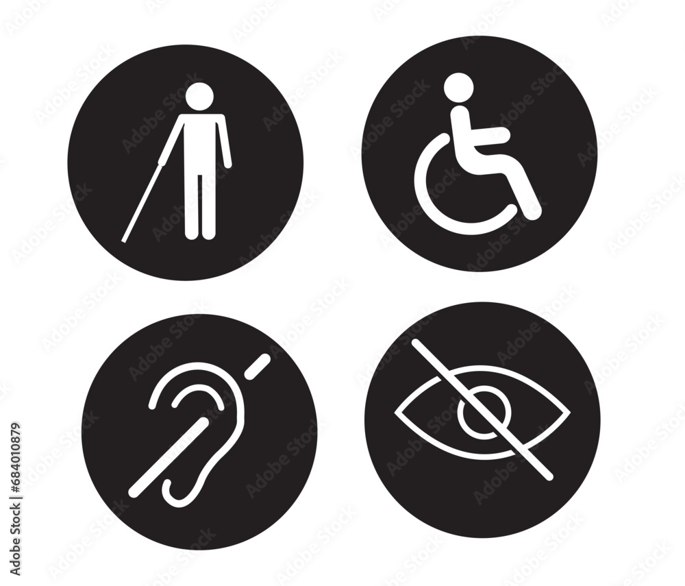 Useful icons for disabled persons. Disabled person icon set. Stock ...