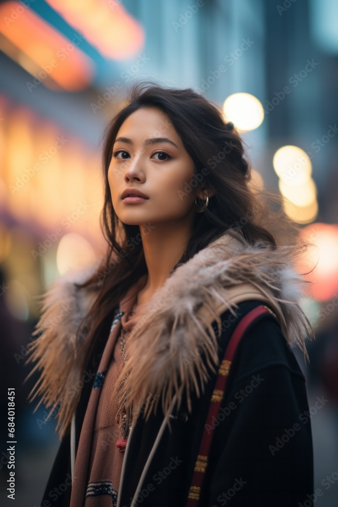 Beautiful Asian Girl in the City, Winter Coat, Street Photography ...