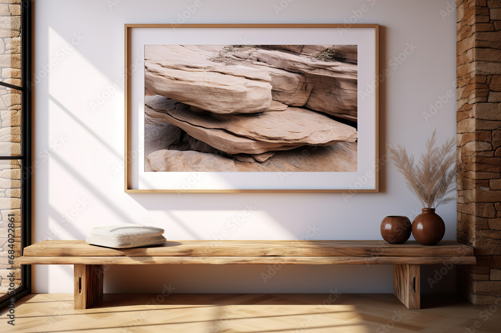 Luxurious Entrance Hall with Wild Stone Cladding, Wooden Bench, and ...