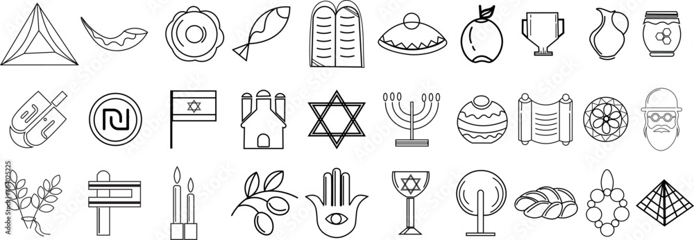 Set of Jewish clip art on white background Stock Vector | Adobe Stock