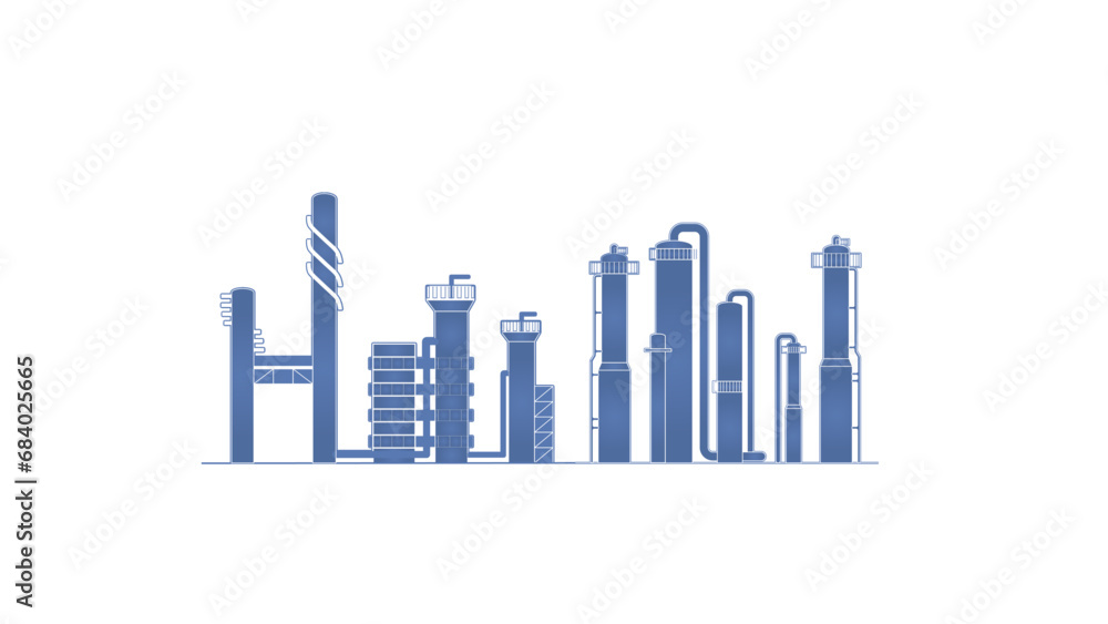 Refinery blueprint drawing showing crude oil distillation and gas ...