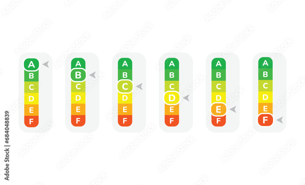 Energy class or rank vector label set. Chart for electric appliances ...