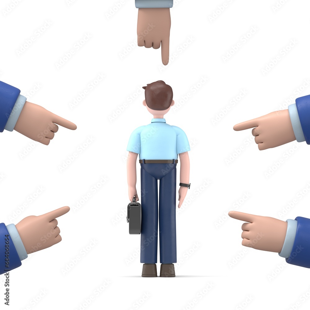 3D illustration of smiling Asian man Felix.Accusation concept. Sad ...