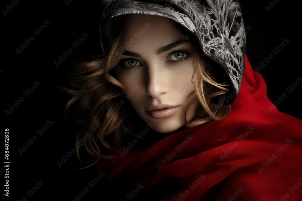 Mystique in Red - Hooded Woman with Enigmatic Gaze. The mystique of a ...