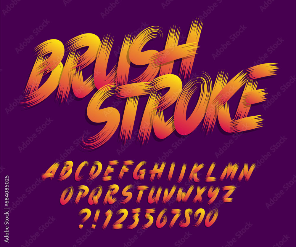 Brush Stroke alphabet font. Hand drawn letters and numbers. Hand ...