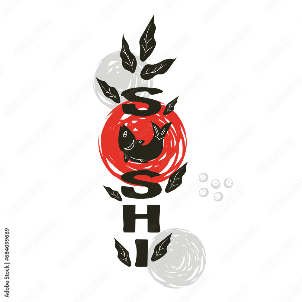 Sushi restaurant sign or emblem design. Sushi lettering in English for ...