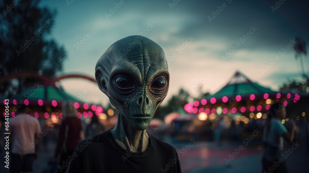 Aliens Among Us. An extraterrestrial being dressed as a human in an ...