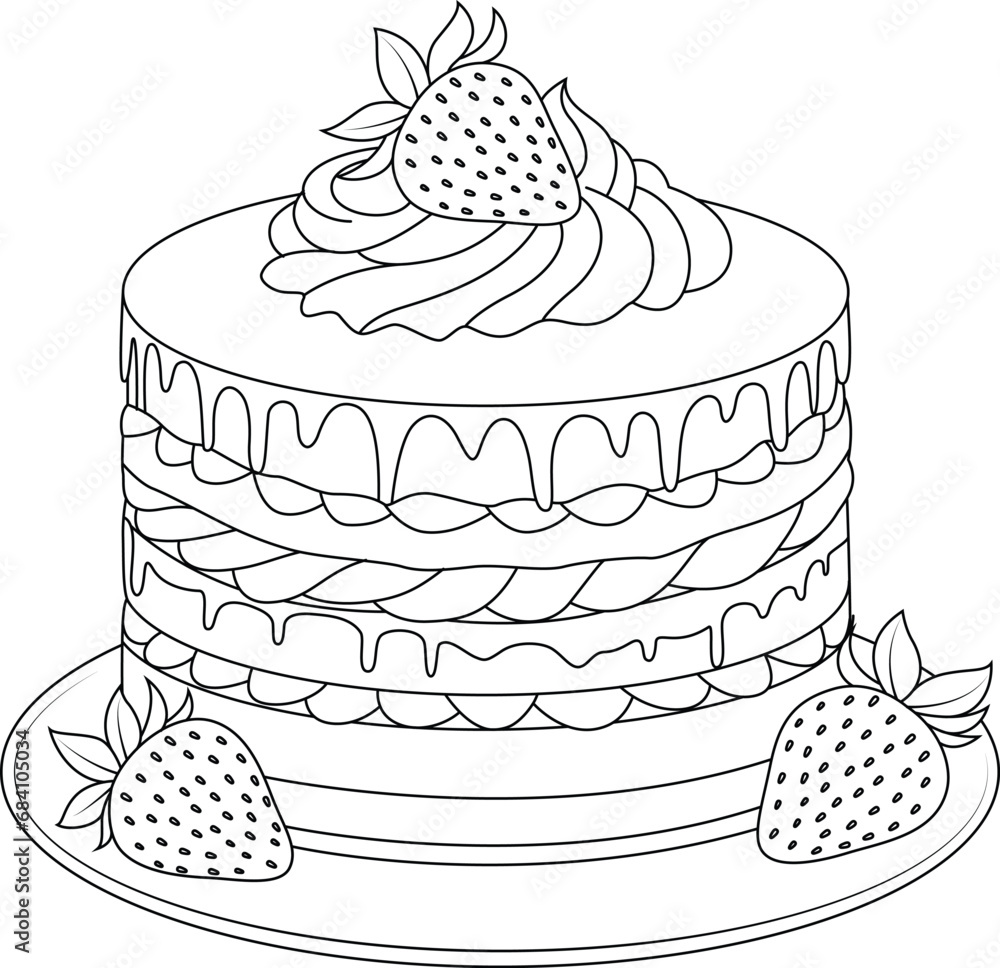 Matcha strawberry cake coloring page for kids and adults Stock Vector ...