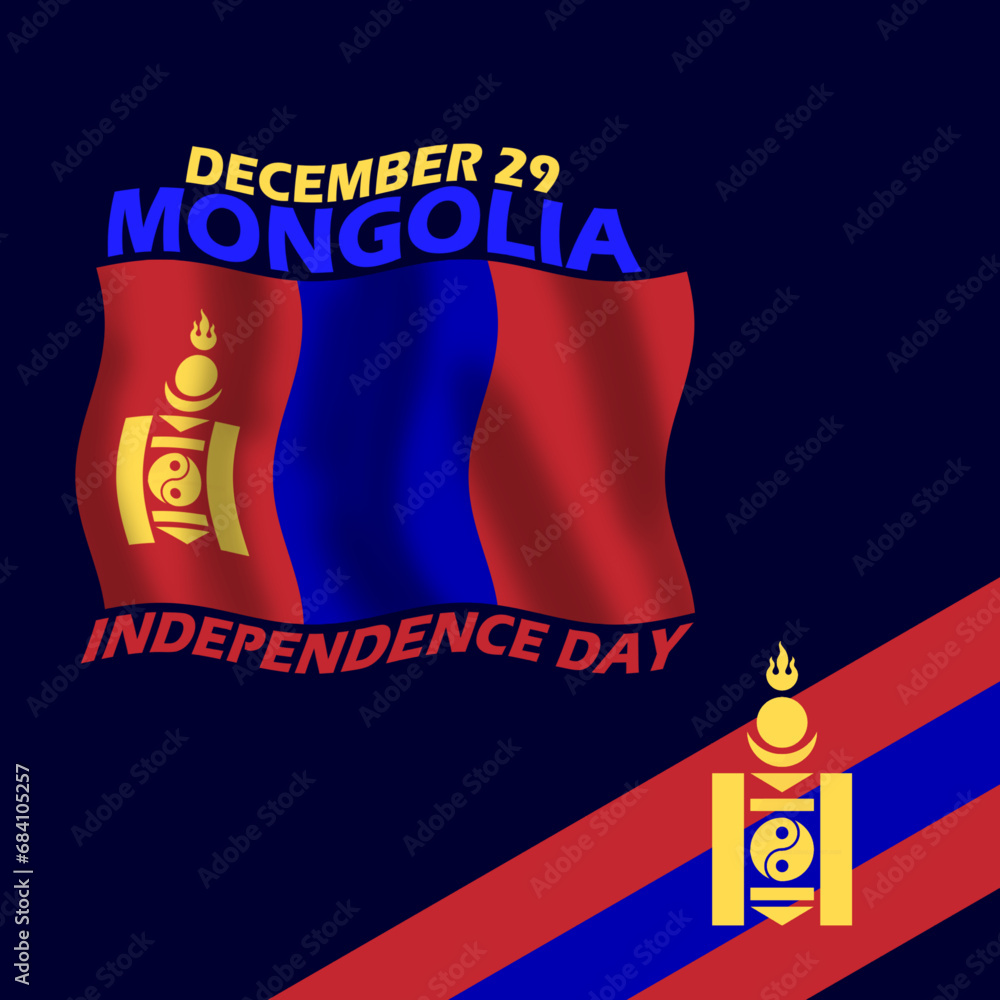 Mongolia Independence Day event banner. A waving Mongolian flag with ...