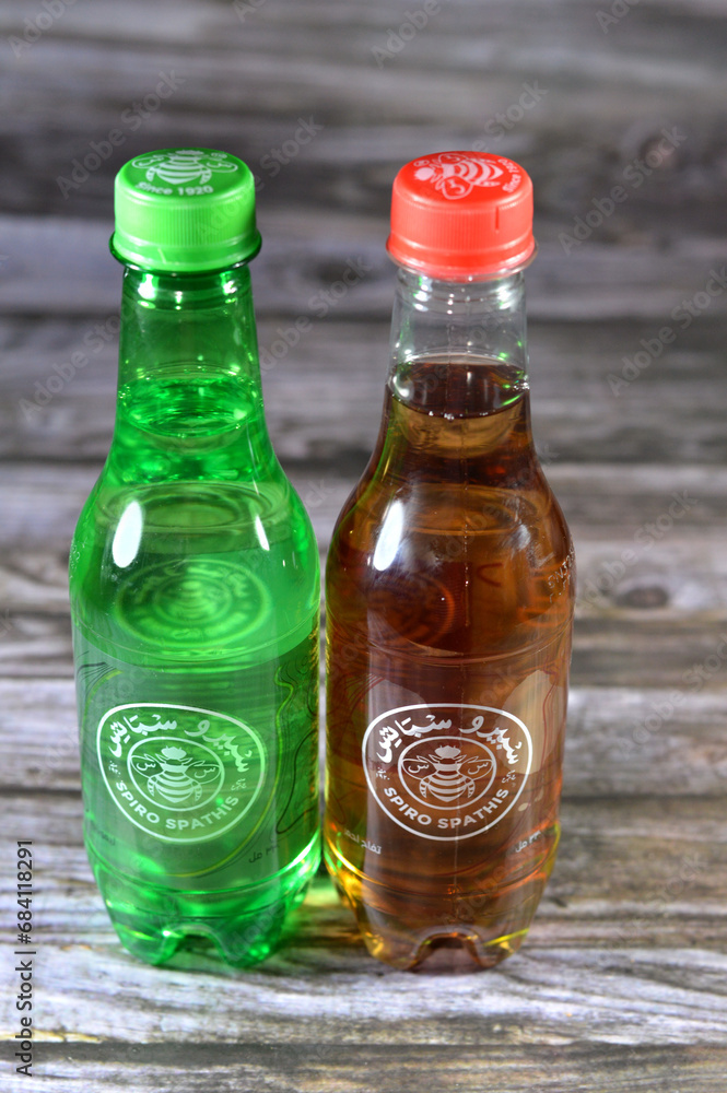 Cairo, Egypt, November 24 2023: Spiro Spathis red apple soda drink ...