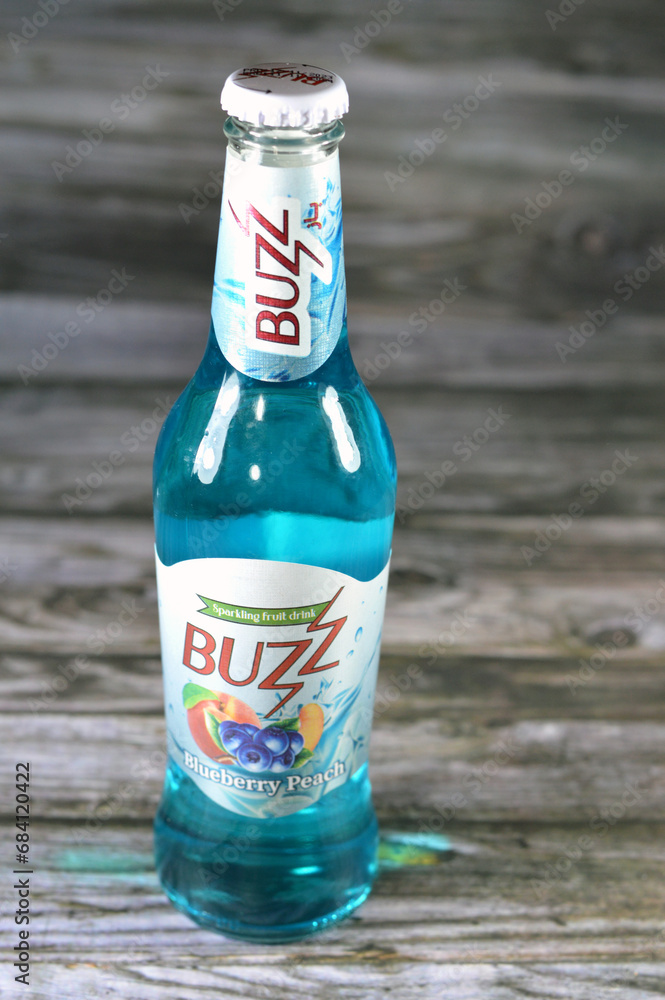 Cairo, Egypt, November 24 2023: Buzz sparkling fruit soda drink ...