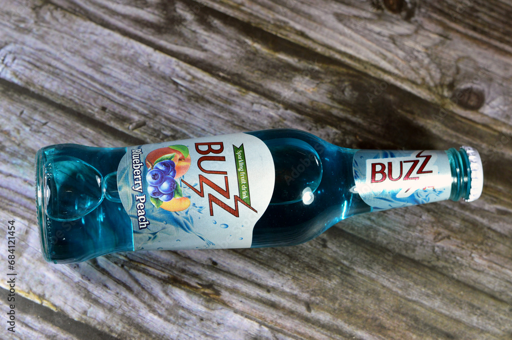 Cairo, Egypt, November 24 2023: Buzz sparkling fruit soda drink ...