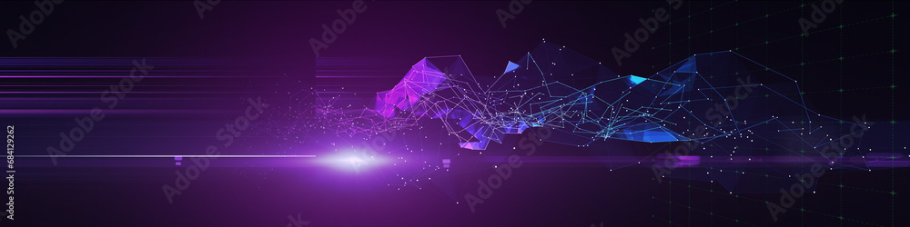 Abstract background color graph from chaotic polygons grid and light. Technology concept data ...