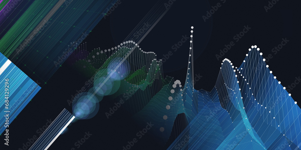 Abstract background waving wireframe grid from lines and dots with ...