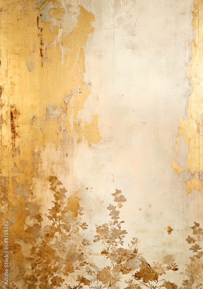 Old, gold floral texture with flowers. Luxury golden and pale brown ...